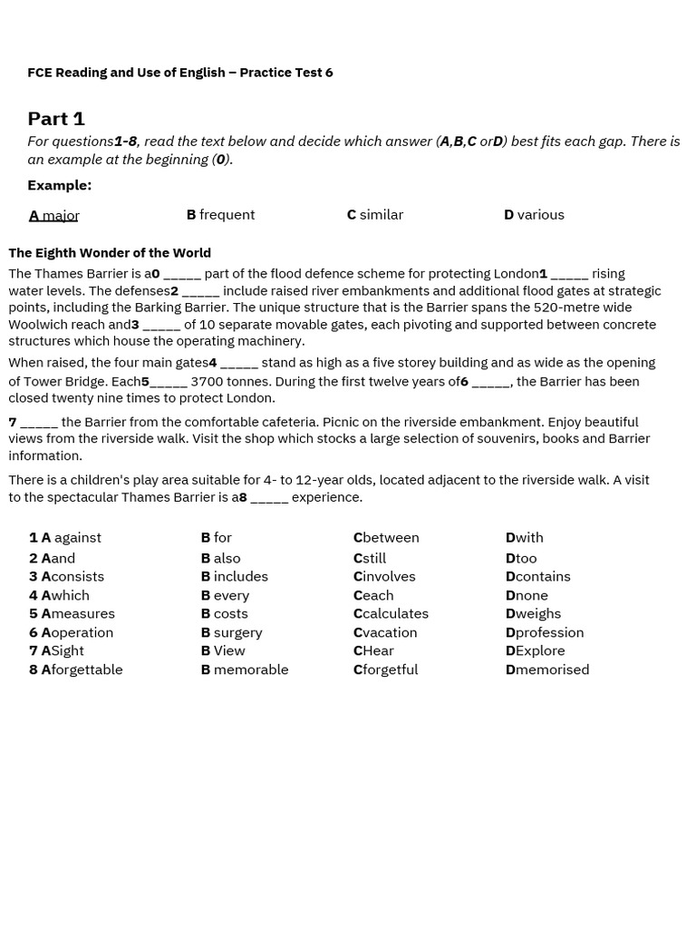 FCE Reading Practice Test 6 Answers | PDF | Dream | Verb