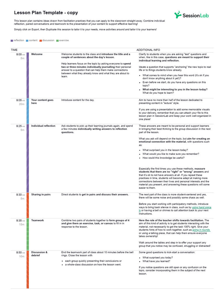 Lesson Plan Template - Session_To still edit | PDF | Learning | Lesson Plan
