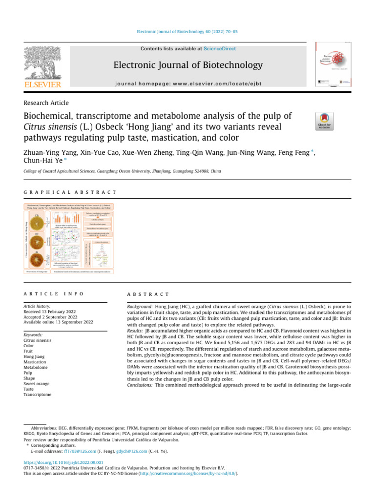 Electronic Journal of Biotechnology: Citrus Sinensis | PDF | Citrus ...