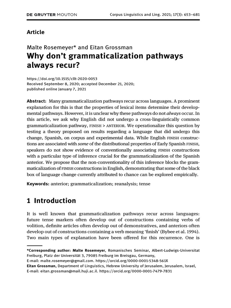 2021 - Rosemeyer Grossman - Why Don-T Grammaticalization Pathways Always Occur | PDF | Logical ...