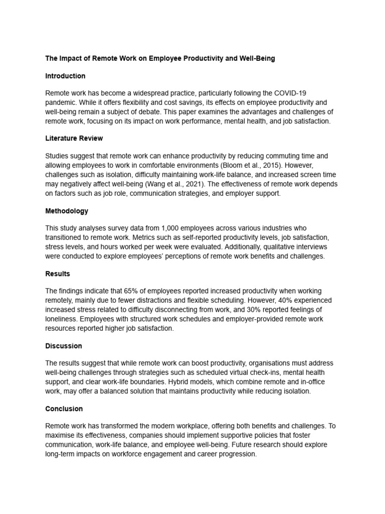 The Impact of Remote Work On Employee Productivity and Well-Being | PDF ...