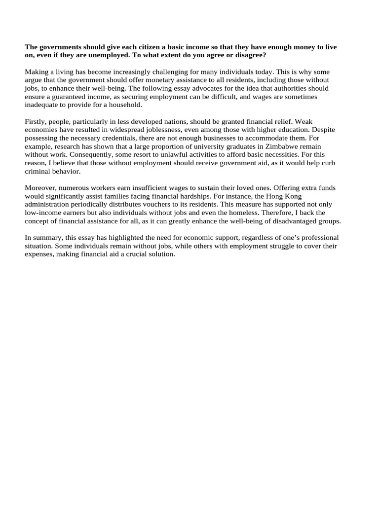 Basic Income IELTS ESSAY FARIZA | PDF