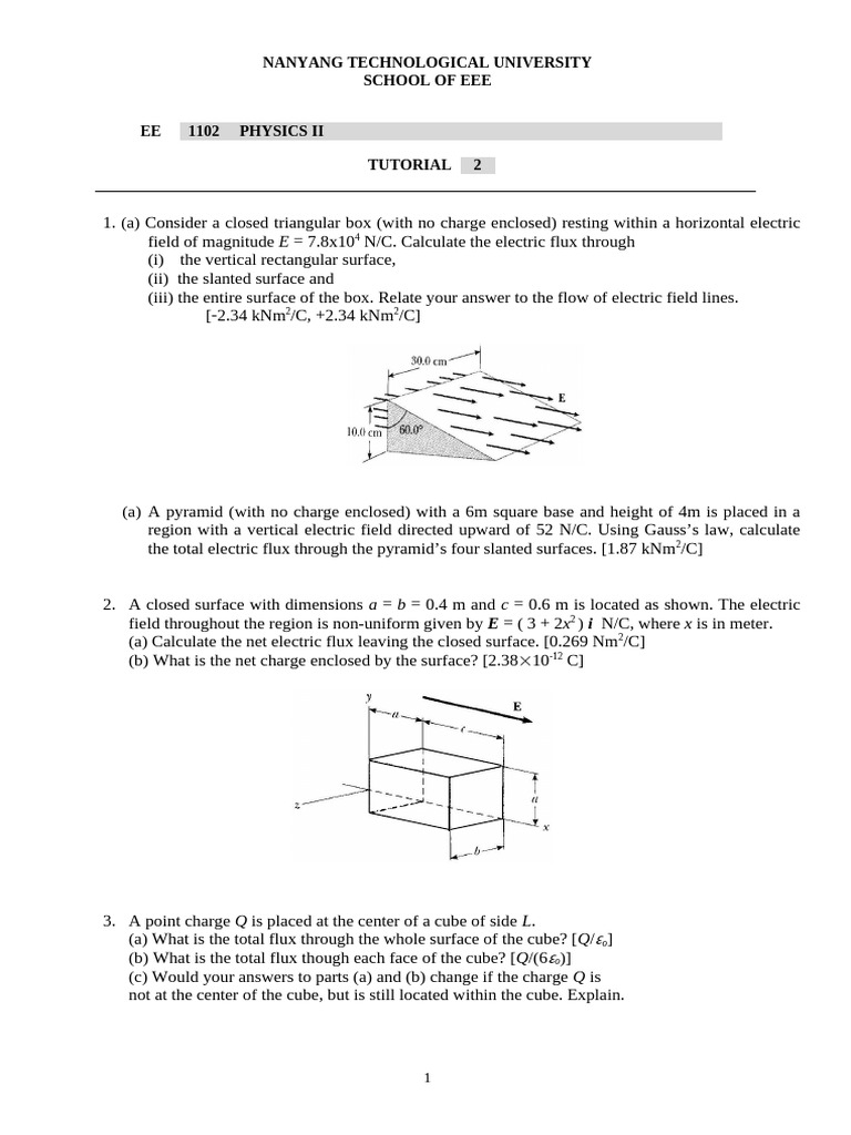EE1102 - Tutorial 2 Question | PDF | Flux | Sphere