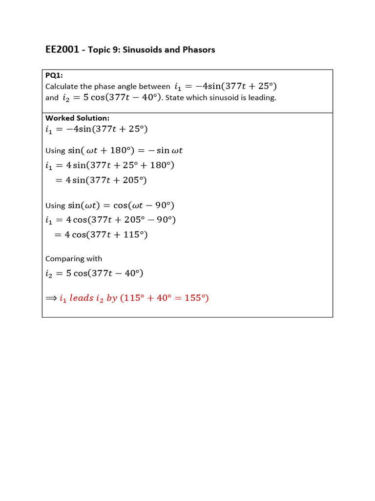 EE2001 - Topic 9 - PQ 1 - Worked Solution | PDF