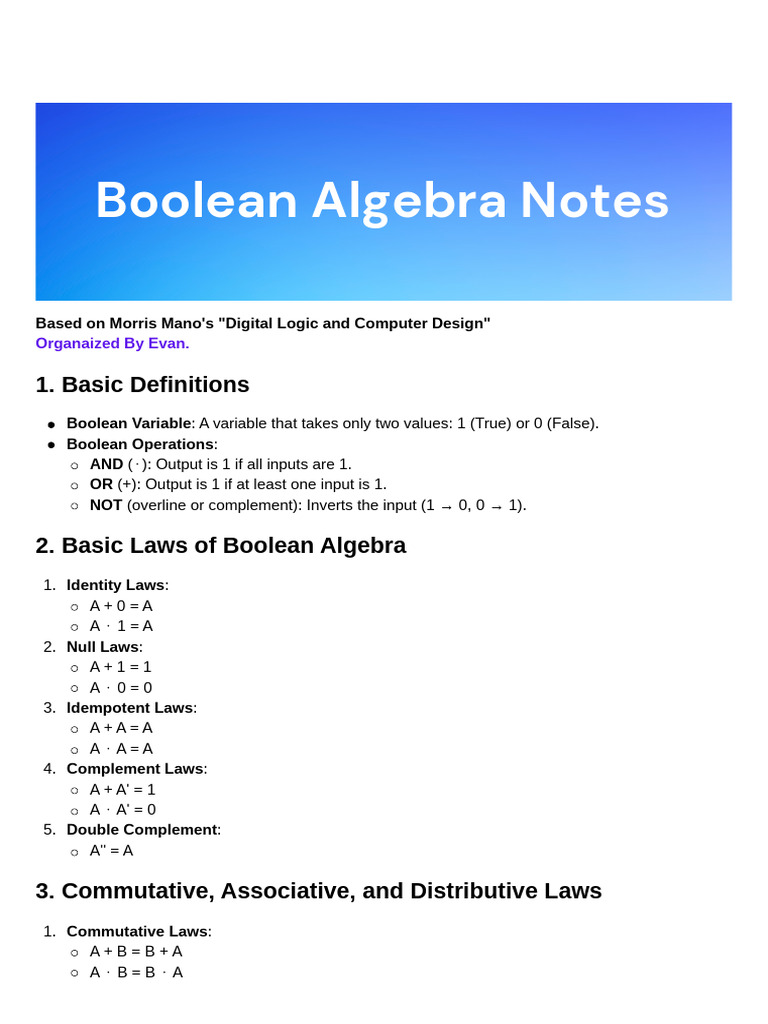 Boolean Algebra Notes | PDF | Logic | Boolean Algebra