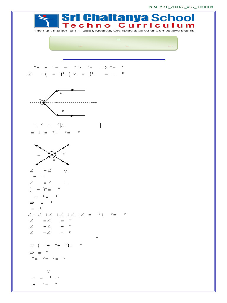 Work Sheet-7 - Measures of Lines and Angles - Solutions | PDF | Angle | Euclidean Geometry
