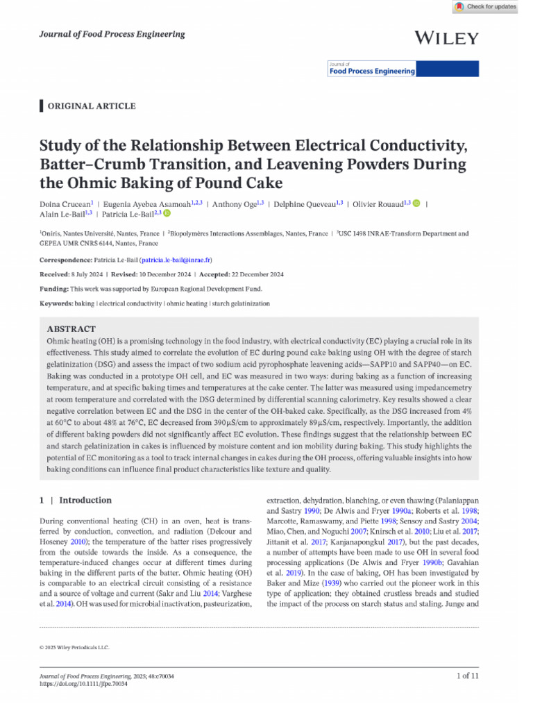 Study of The Relationship Between Electrical Conductivity, Batter-Crumb ...