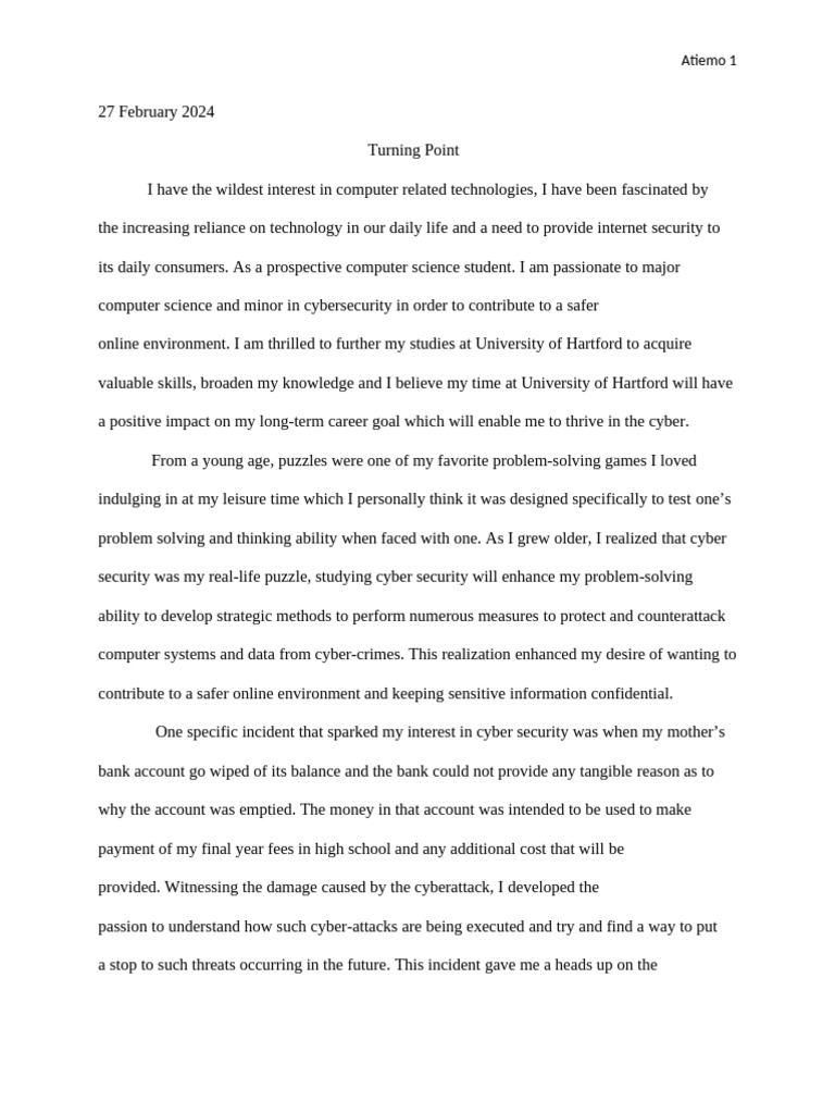 Cyber Security Personal Statement | PDF | Computer Security | Security