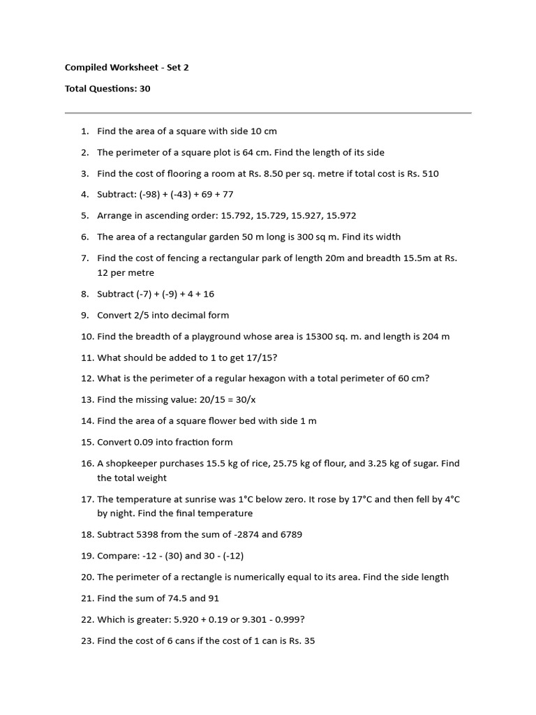 Compiled Worksheet Set 2 | PDF