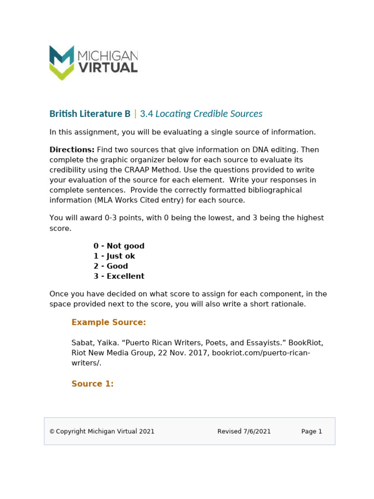 3.4 Assignment Locating Credible Sources | PDF | Bias | Human Communication
