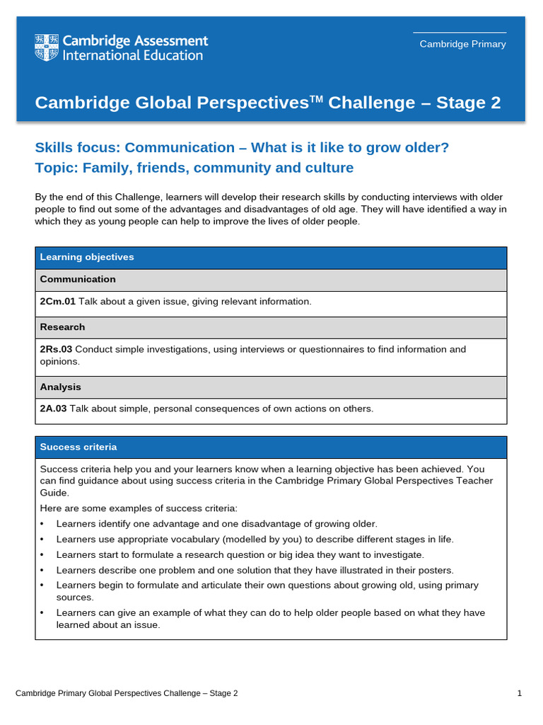 Challenge - Stage 2 - What Is It Like To Grow Older - tcm142-657485 | PDF | Behavior ...