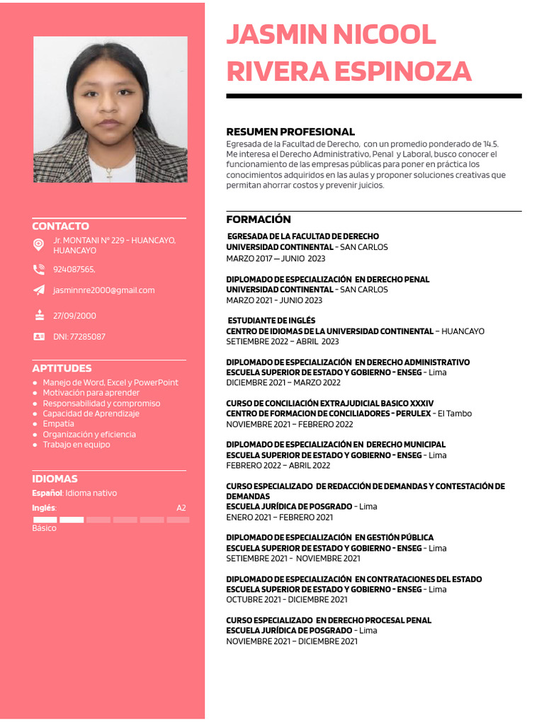 Curriculum Vitae Escaneado - Rivera Espinoza Jasmin | PDF