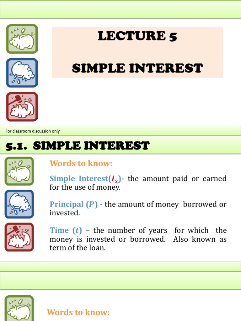 Lecture 5 - Simple Interest - Part 1 | PDF | Interest | Interest Rates
