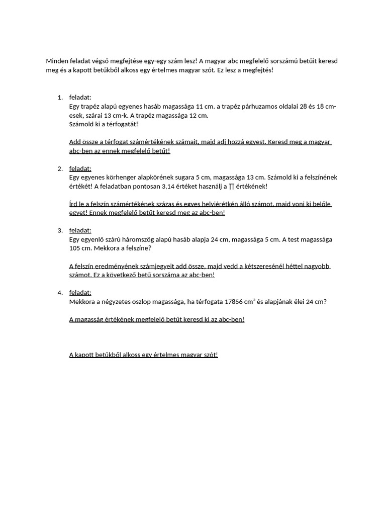 Keresd Meg A Feladat Megoldásokból Nyerhető Szót Ahhoz | PDF