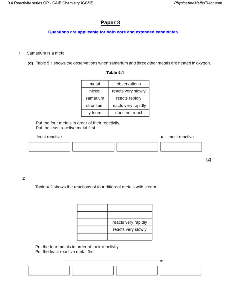 IGCSE Metals Reactivity Series Guide | PDF | Metals | Reactivity ...
