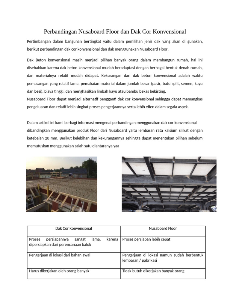 Perbandingan Dak Cor Konvensional vs Nusaboard | PDF