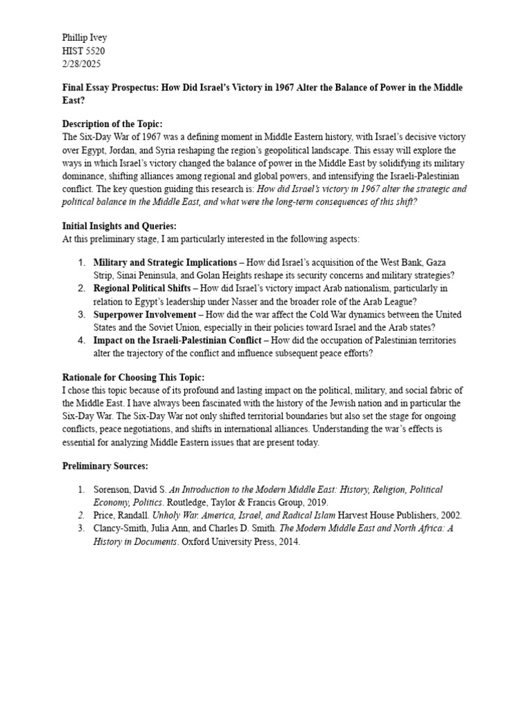 Final Essay Prospectus_ How Did Israel’s Victory in 1967 Alter the ...