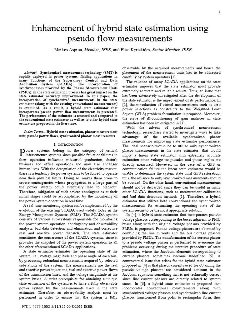 Enhancement Of Hybrid State Estimation Using Pseudo Flow Measurements Pdf Statistical Theory