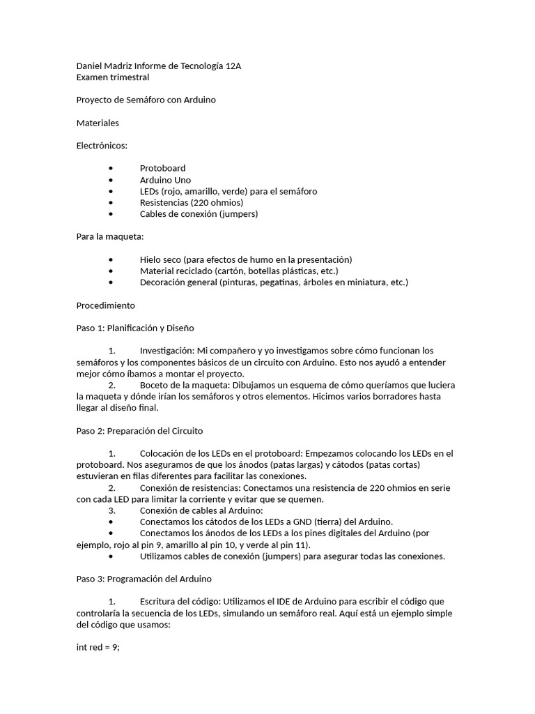 Documento | PDF | Diodo emisor de luz | Arduino