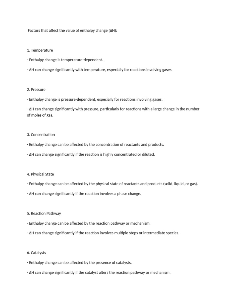 Factors Influencing Enthalpy Change | PDF
