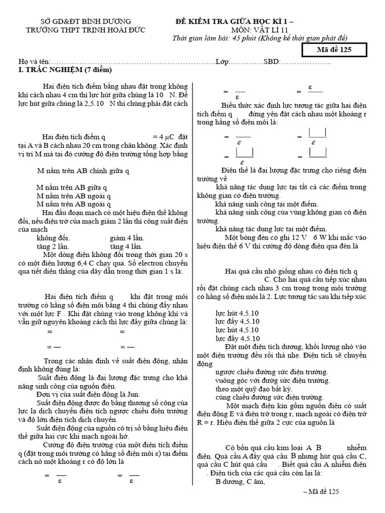KTGHKI-NH2022-2023-Li-11-Trac-nghiem-de-dau | PDF