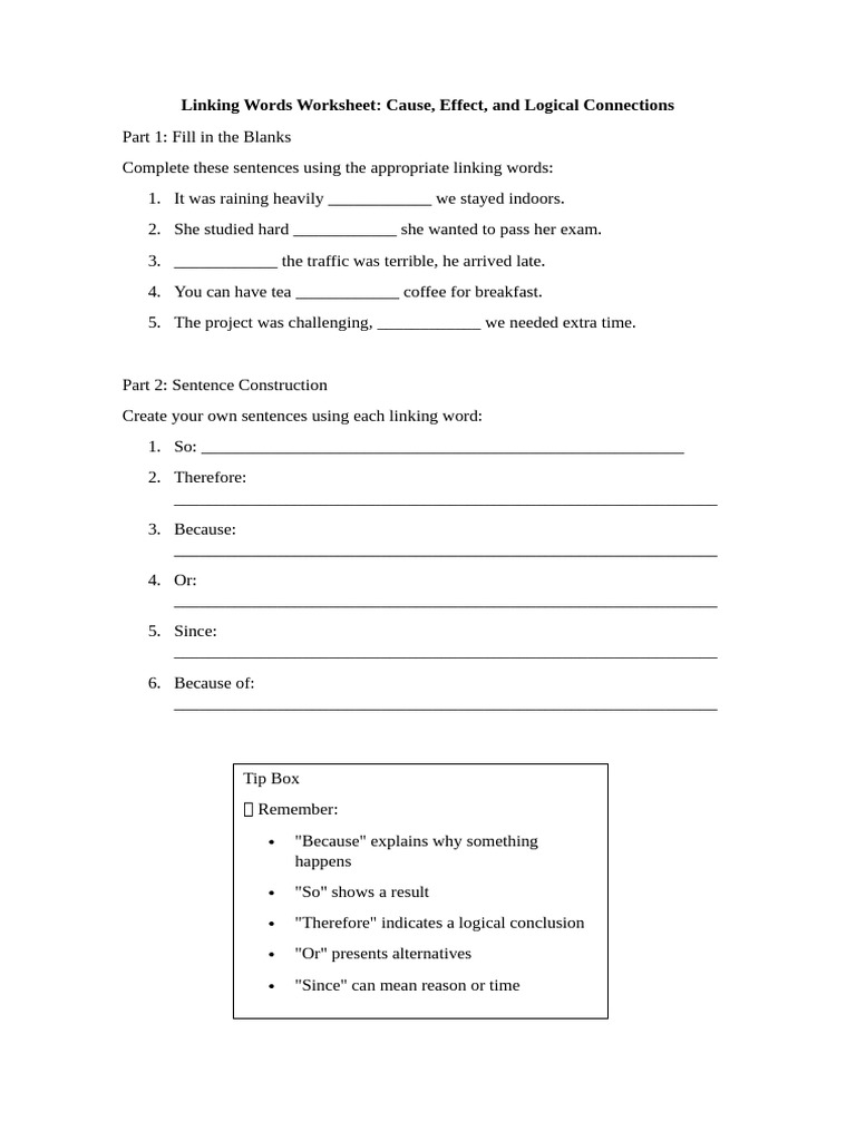 Linking Words and Modal Verbs Worksheet | PDF | Verb | Linguistic ...