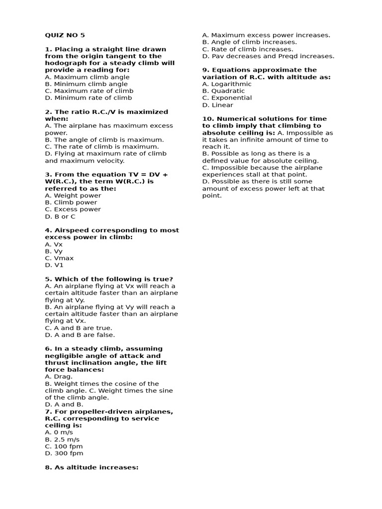 AERODY 2 QUIZ ANSWER KEY | PDF | Drag (Physics) | Flight
