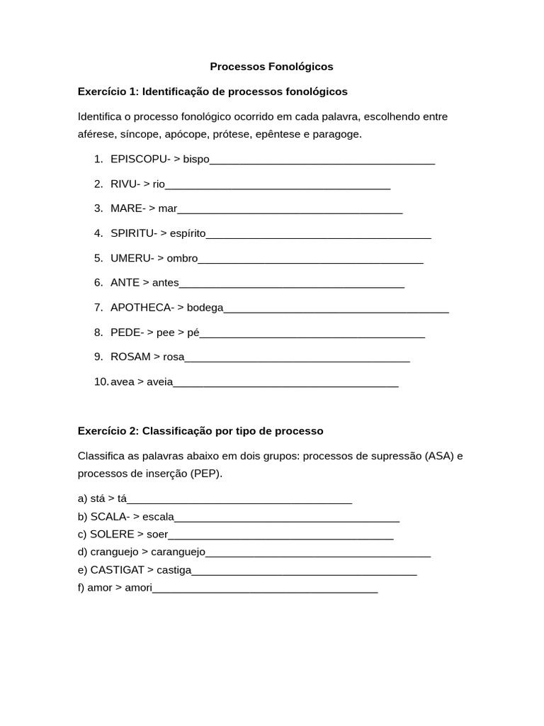 Processos Fonológicos - 9 Ano | PDF