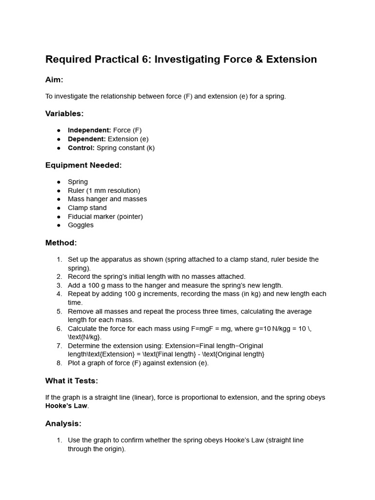 Required Practical 6 - Investigating Force & Extension | PDF | Force ...