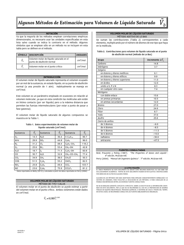 Volumen Liquido Saturado | PDF | Mole (Unidad) | Amina