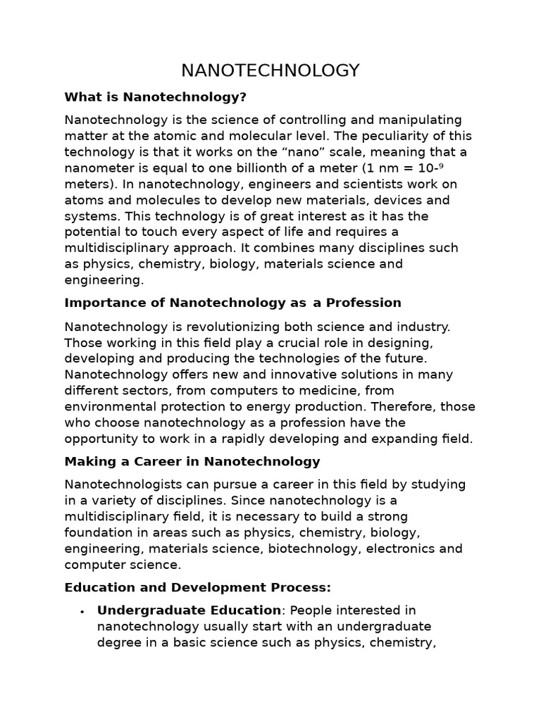 Nanotechnology Project Homework | PDF | Nanotechnology | Physical Sciences