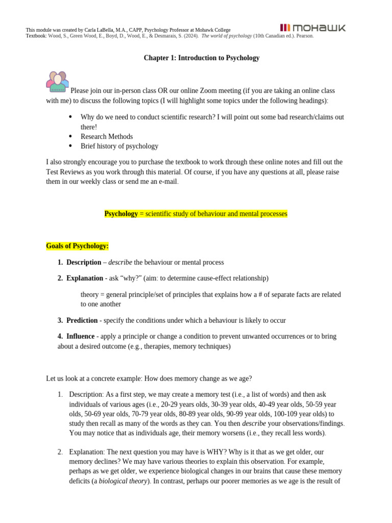 Introduction To Psychology Chapter 1 | PDF | Psychology | Cognition