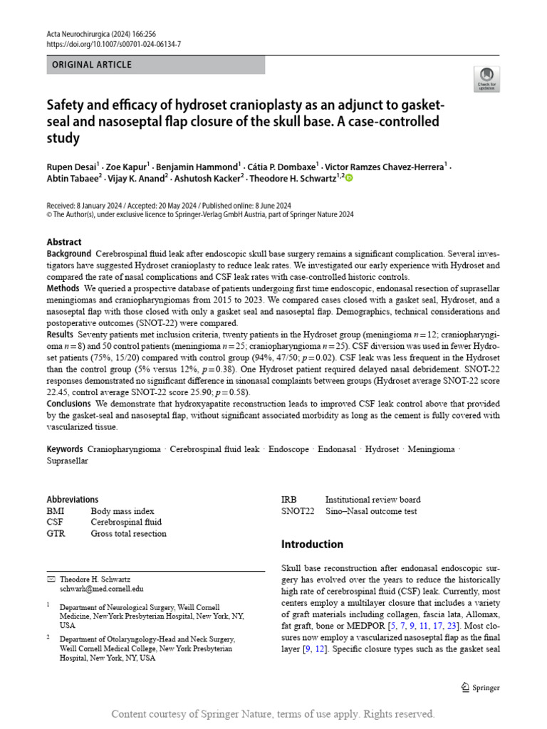 Safety and Efficacy of Hydroset Cranioplasty As An | PDF ...