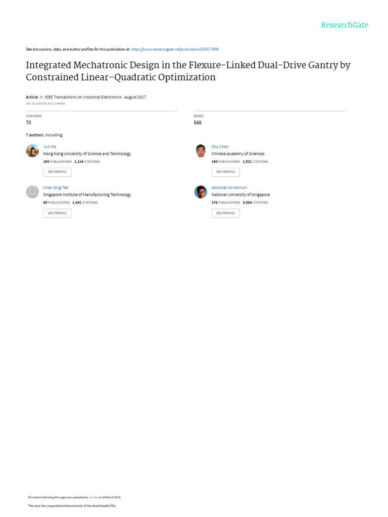 Integrated Mechatronic Design in The Flexure-Linked Dual-Drive Gantry by Constrained Linear ...