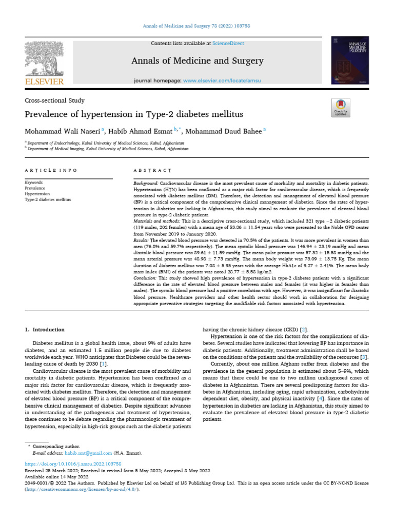 Prevalence of Hypertension in T2DM | PDF | Hypertension | Blood Pressure