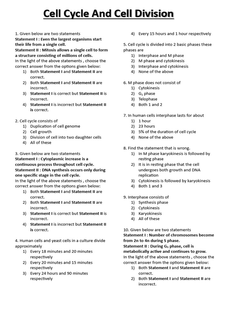 QUIZ Cell Cycle and Cell Division 5 | PDF | Mitosis | Cell Cycle