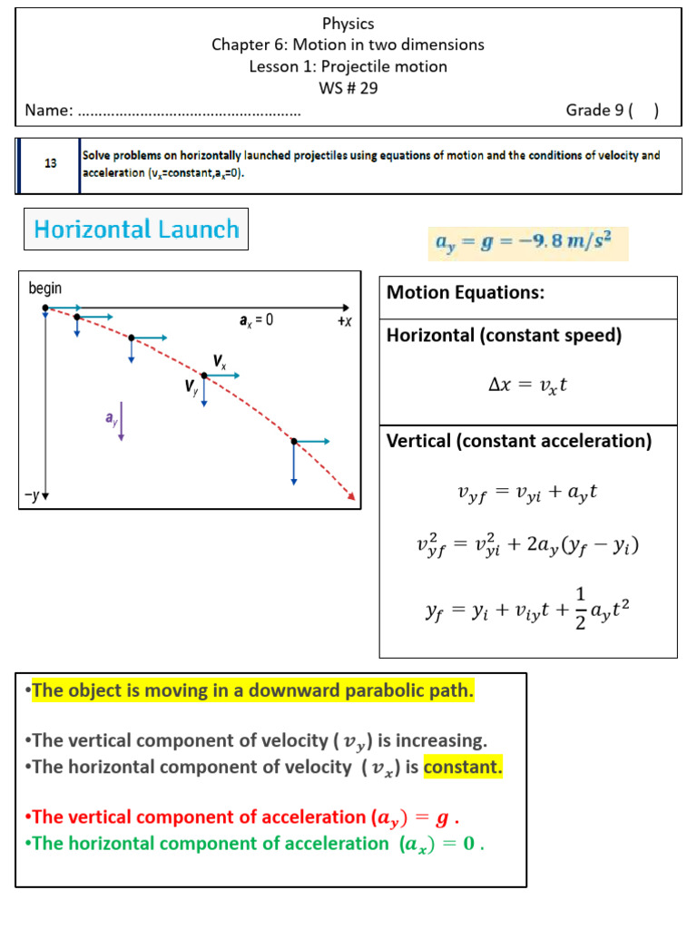 Projectile Motion Basics for Grade 9 | PDF