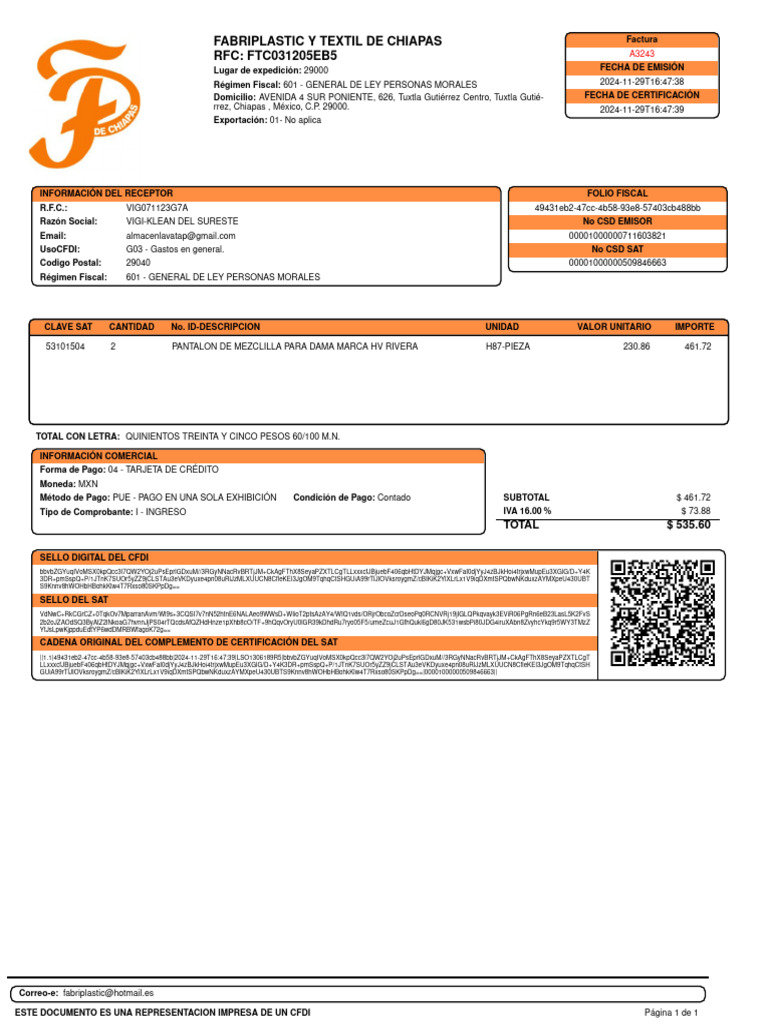 Ejemplo Factura | PDF | Pagos