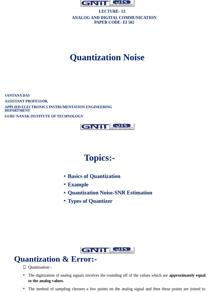 Lec13!13!10 2020 Quantization | PDF | Signal To Noise Ratio | Analog To Digital Converter