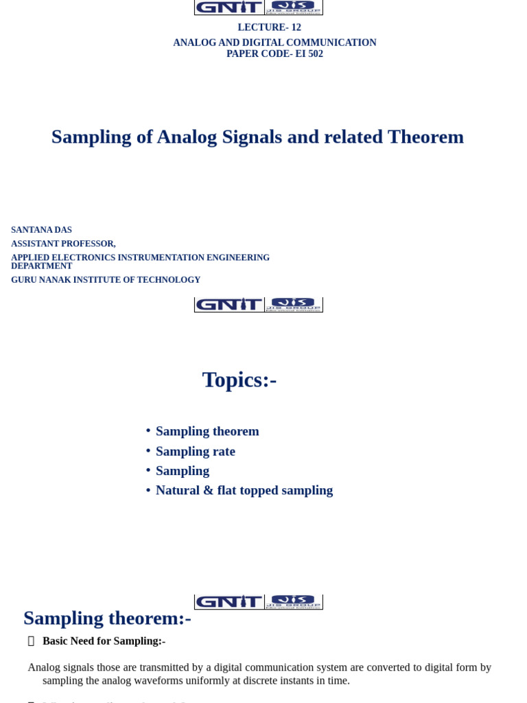 Lec12-07-08-10-2020-Sampling Theorem | PDF | Sampling (Signal Processing) | Telecommunications