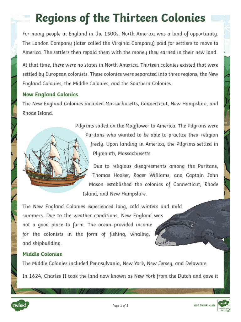 Thirteen Colonies Reading Comprehension Activity | PDF | Thirteen ...