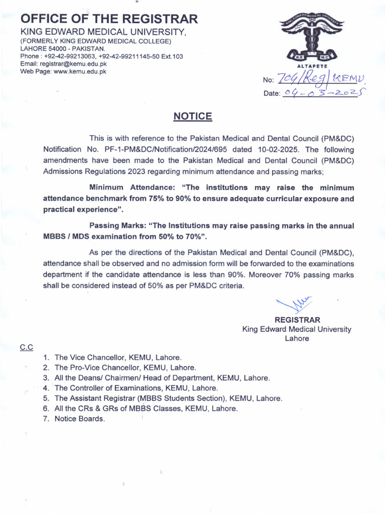 Notice Regarding Minimum Attendance and Passing Marks | PDF