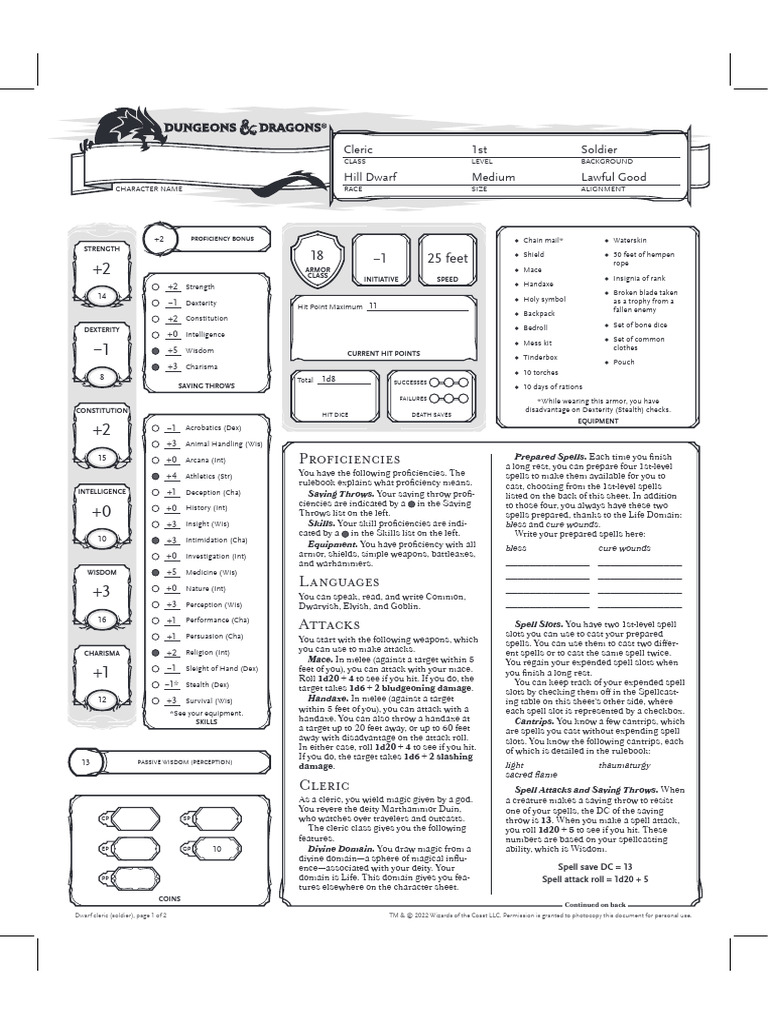 D&D Character Sheet: Cleric & Fighter | PDF | Dungeons & Dragons