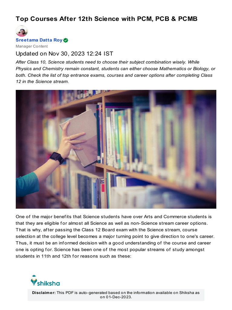 Top Courses After 12th Science | PDF | Bachelor Of Science | Academic Degree