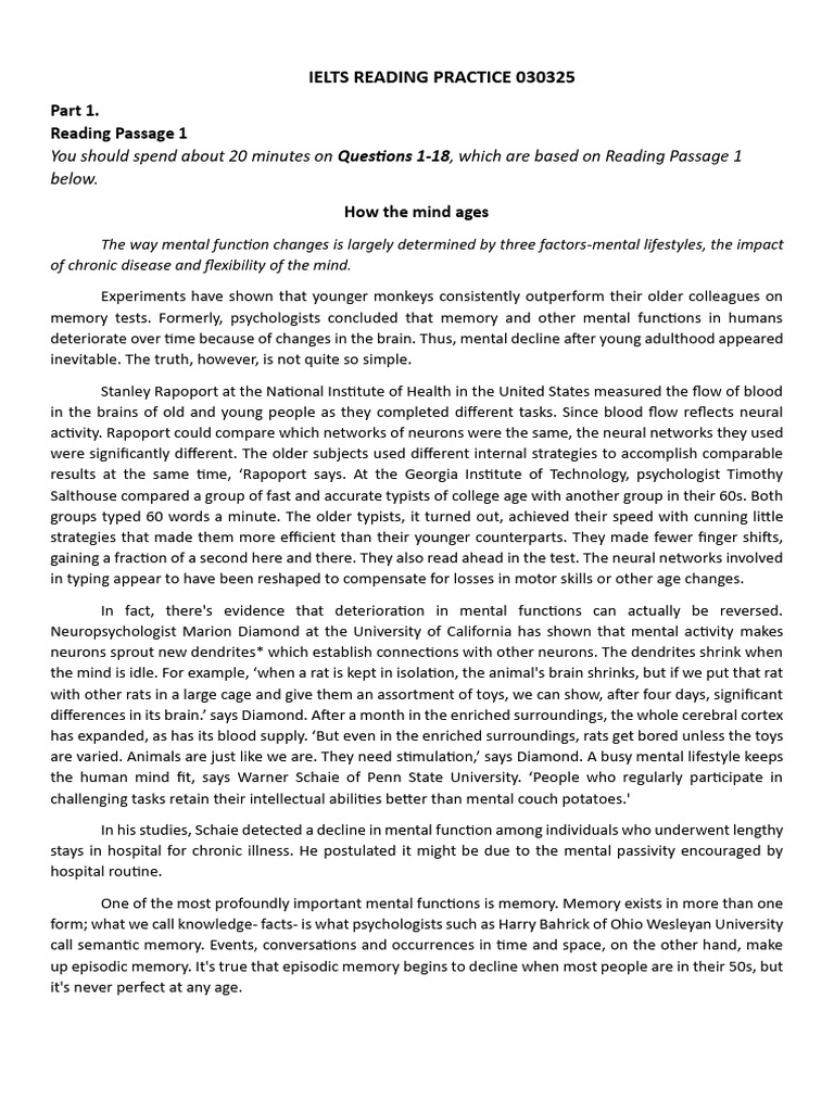 Ielts Reading Practice 030325 | PDF | Memory | Heirloom Plant