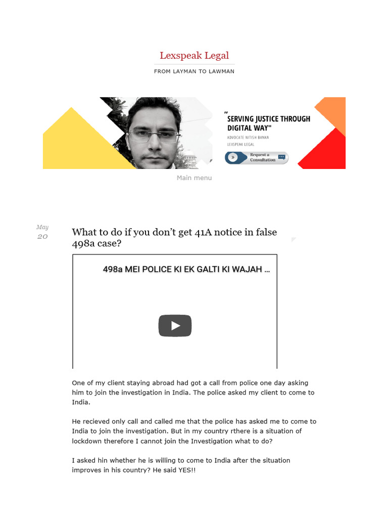 What To Do If You Don't Get 41A Notice in False 498a Case - Lexspeak ...