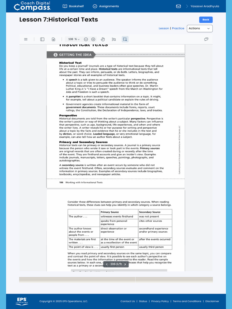 Coach Digital Compass™ - Lesson 7historical Texts | PDF