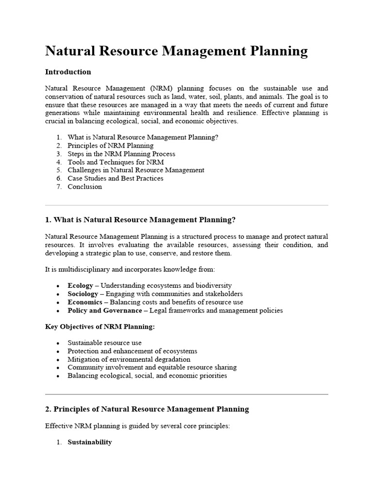 Natural Resource Management Planning | PDF | Sustainable Business ...