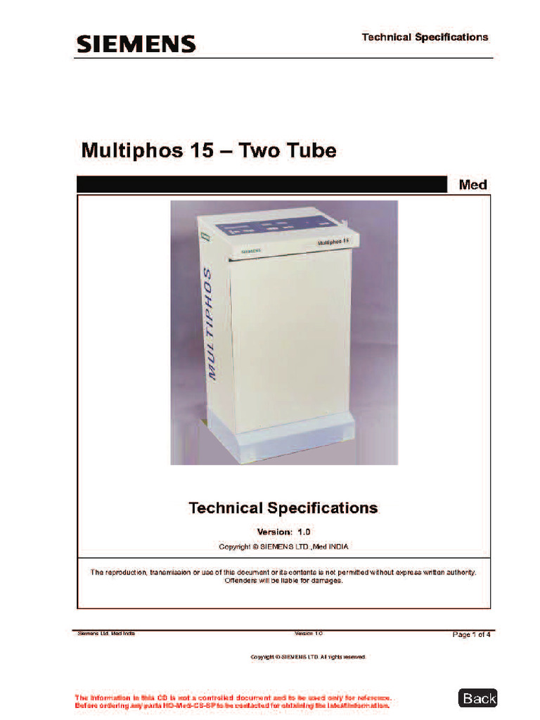 Siemens Multiphos 15 Specification Sheet | PDF