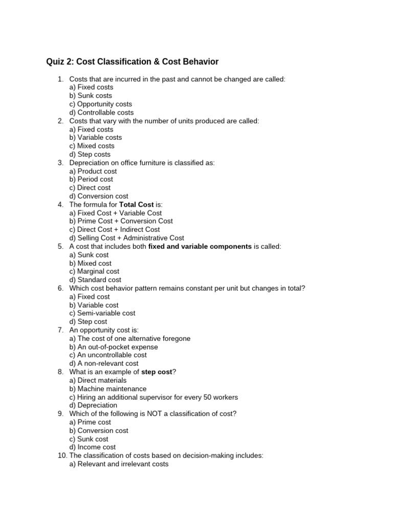 Cost Classification Quiz Insights | PDF